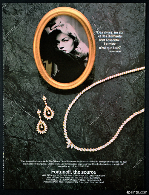 Fortunoff 1982 Lauren Bacall — Advertisement