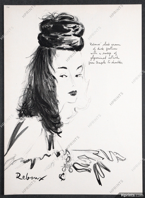 Caroline Reboux 1944 Fashion Illustration — Clipping